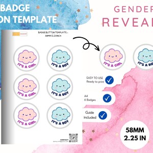 Gender Reveal Button Template, Easy Badge Button Template, Baby Gender ...