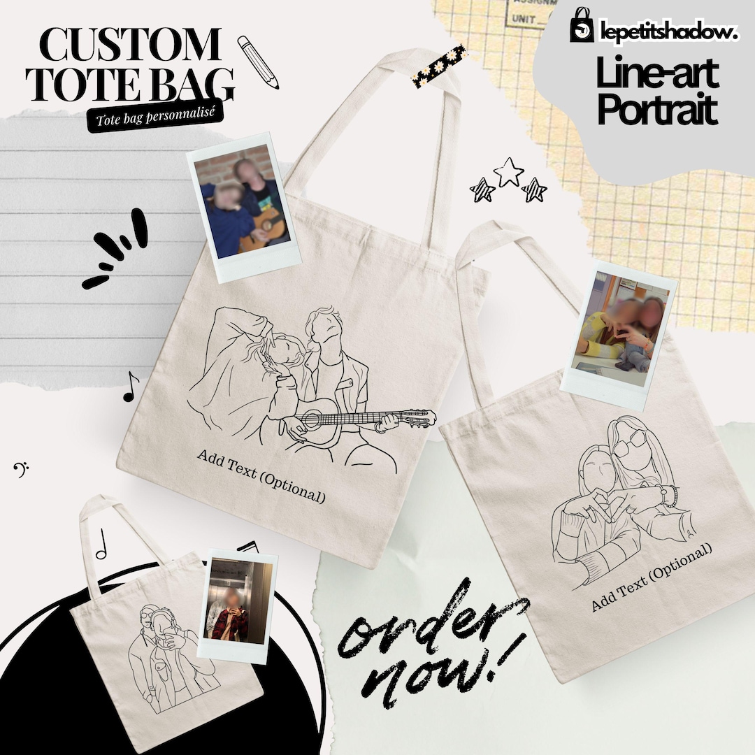 Custom Portrait Tote Bag, Personalized Line Art Tote Bag, Cute Artsy ...