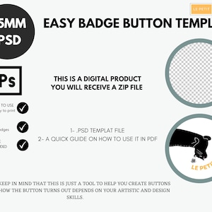 PSD Button Template, Easy Badge Button Template, Pinback Button Template for 25mm/1 Inch Buttons ...