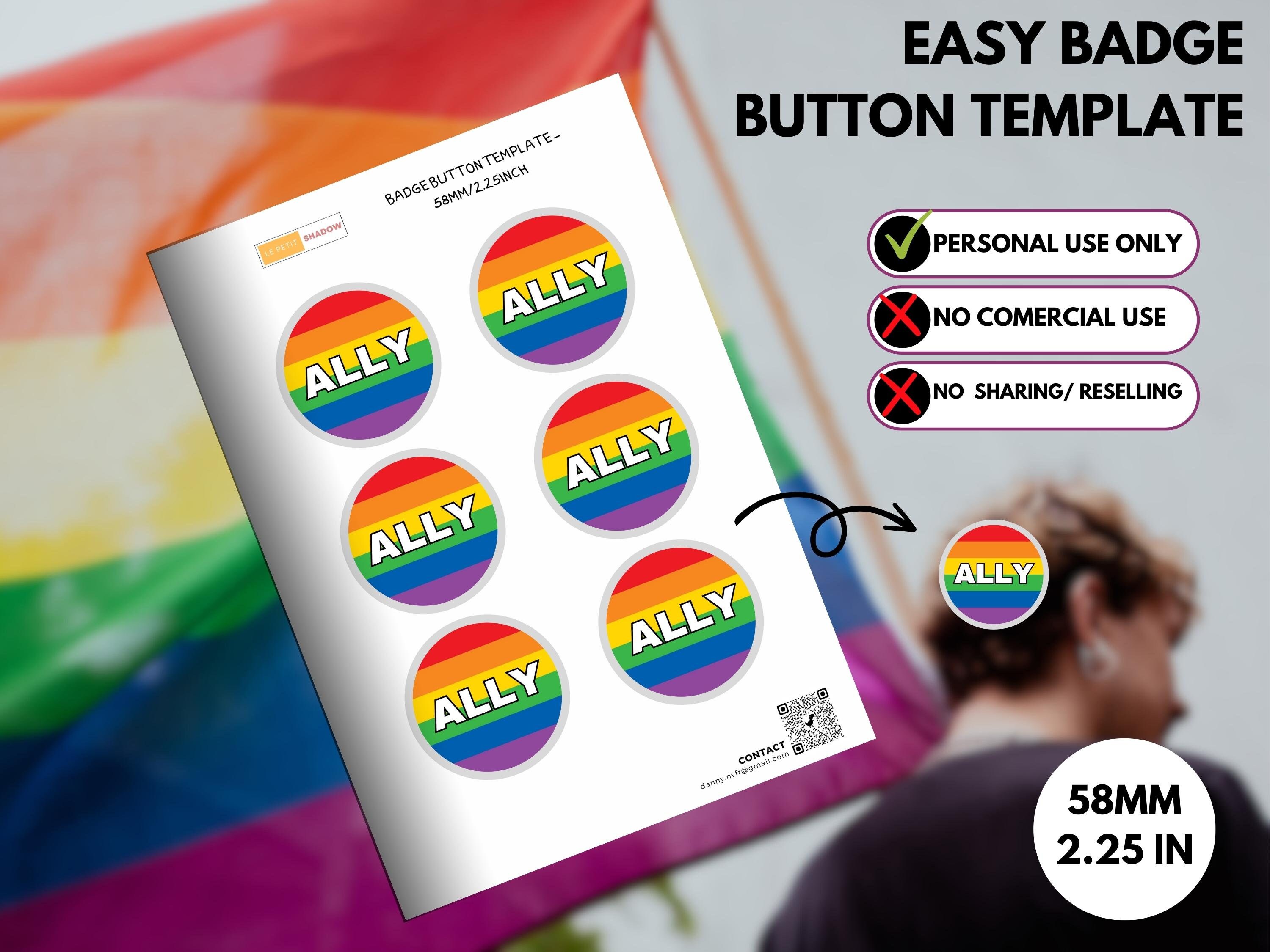 LGBTQ Ally Button Template Easy Badge Button Template Pride - Etsy