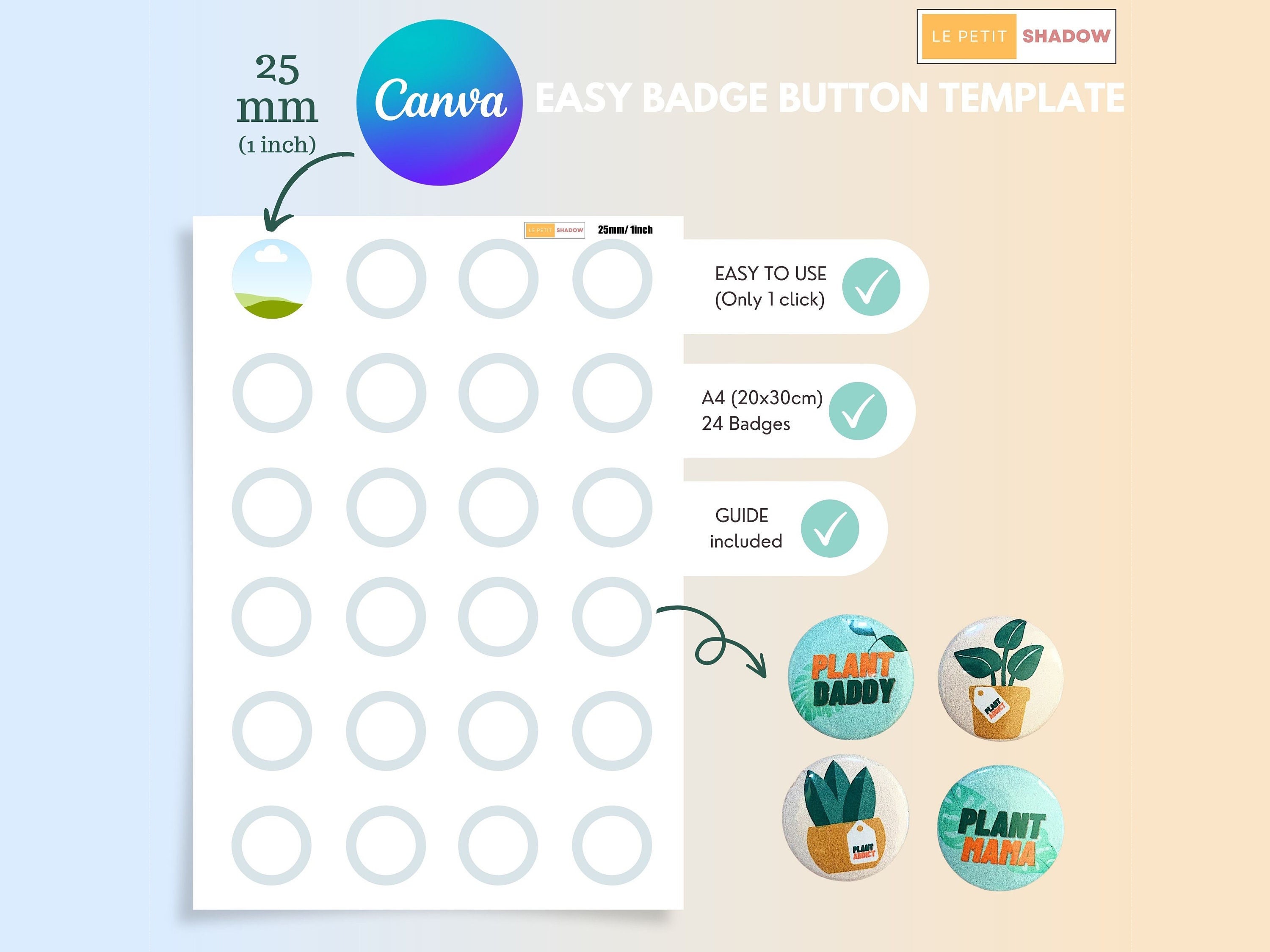 Easy Badge Button Template, Pinback Button Template, Canva Template for ...