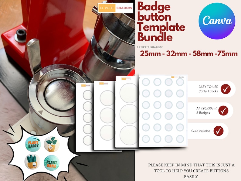Bundle Easy Badge Button Template, Pinback Button Template, Canva Template for 25mm 32mm 58mm 75 ...