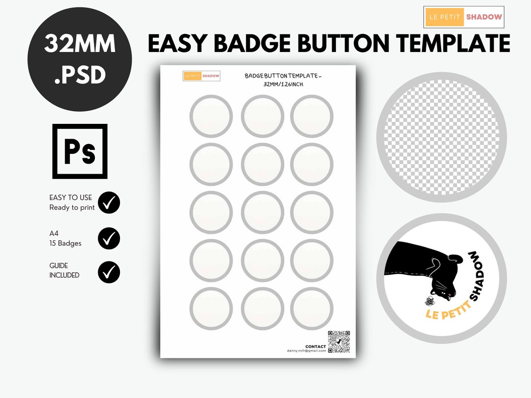 PSD Button Template, Easy Badge Button Template, Pinback Button ...