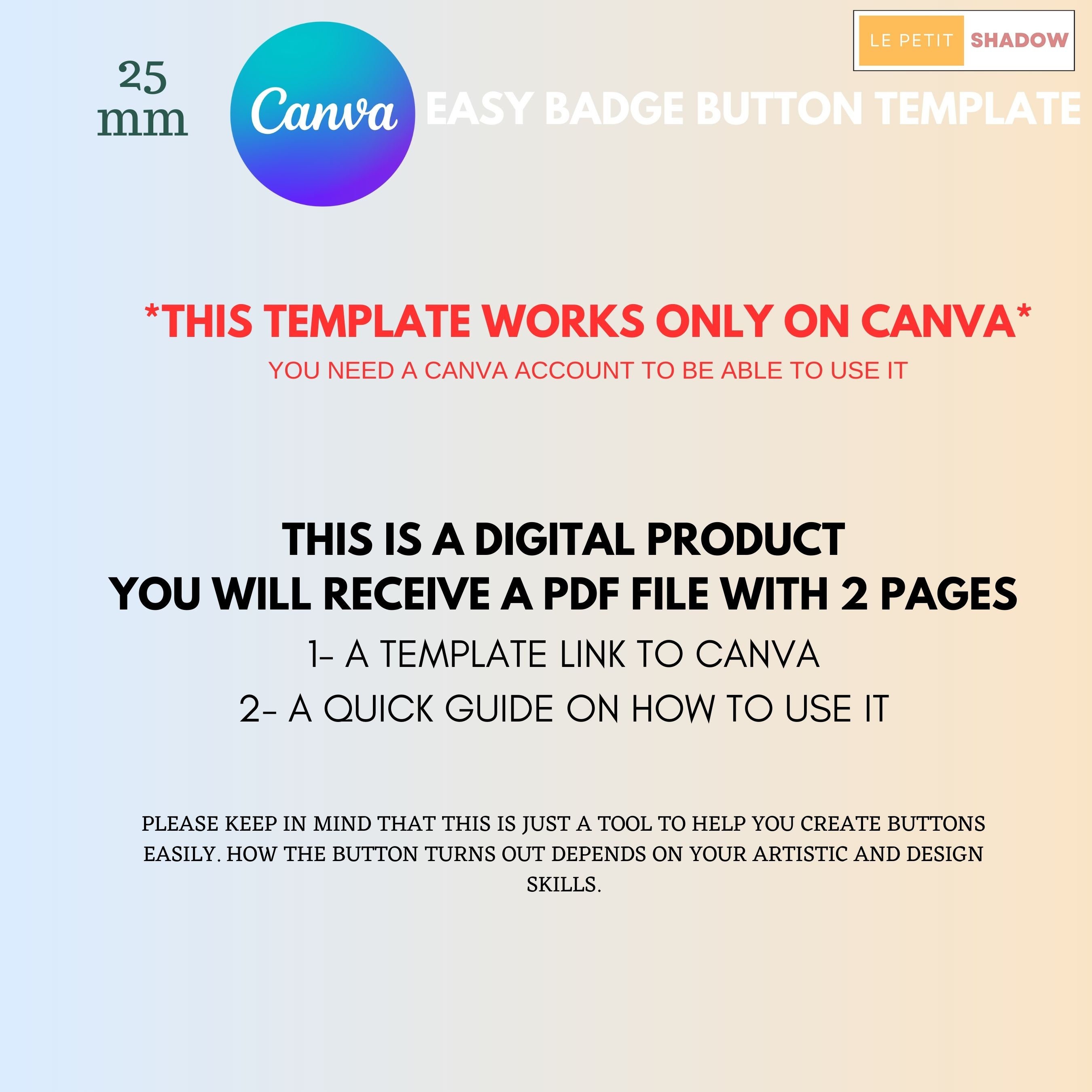 Easy Badge Button Template, Pinback Button Template, Canva Template for ...