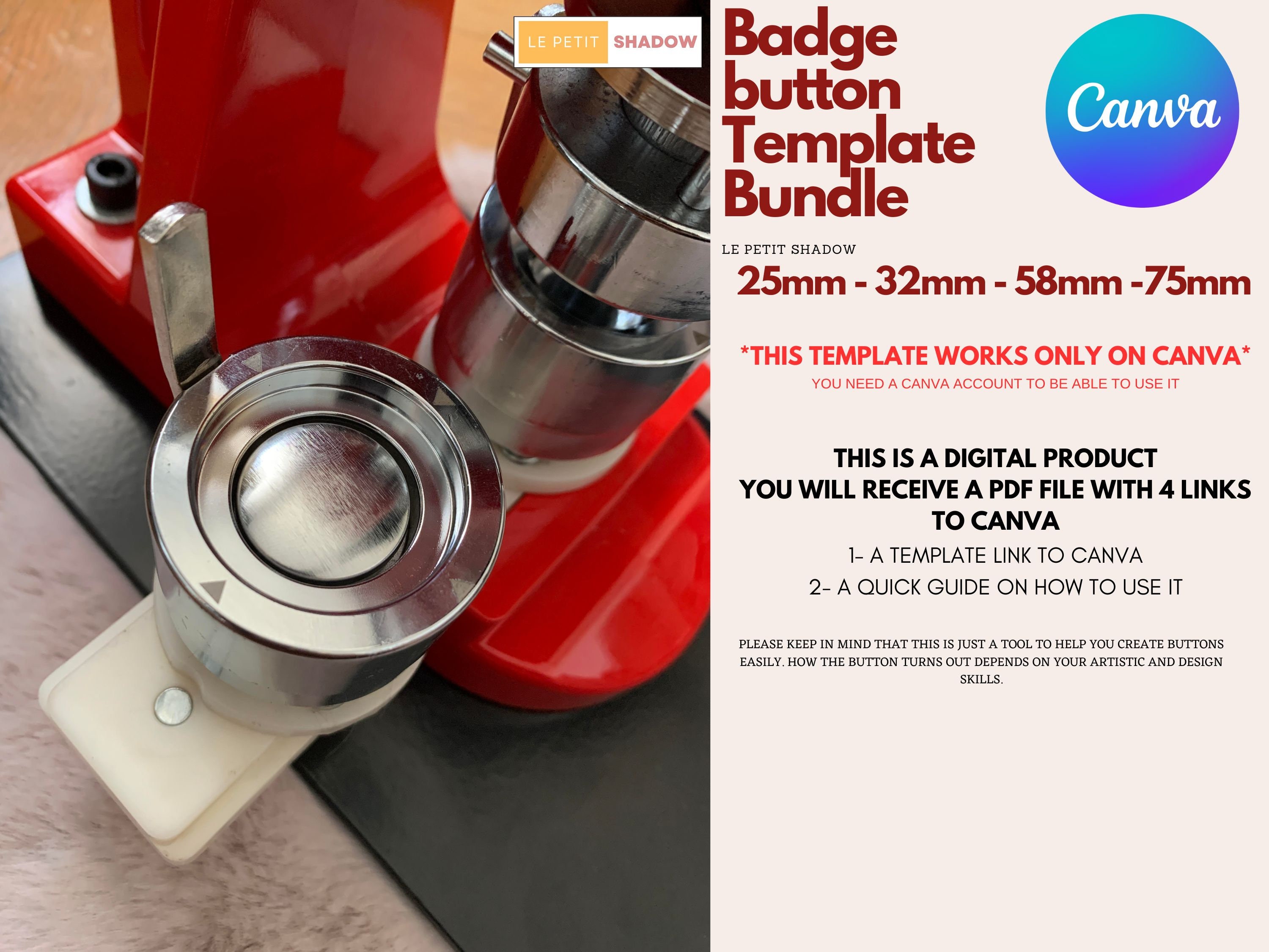 Bundle Easy Badge Button Template, Pinback Button Template, Canva ...