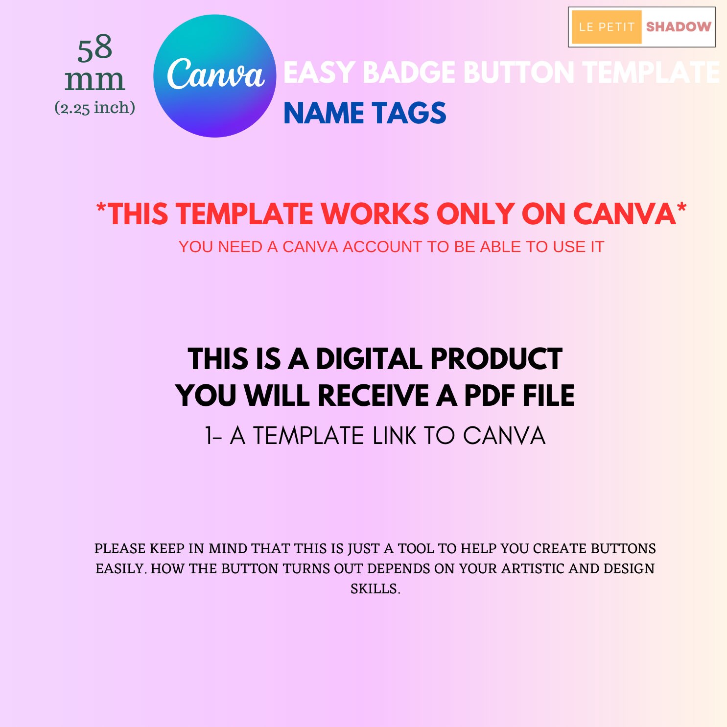 Easy Editable Name Tag Template Badge Button, Pinback Button Template ...