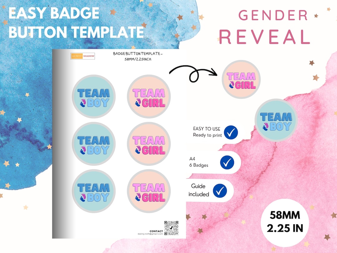 Gender Reveal Button Template, Easy Badge Button Template, Baby Gender ...