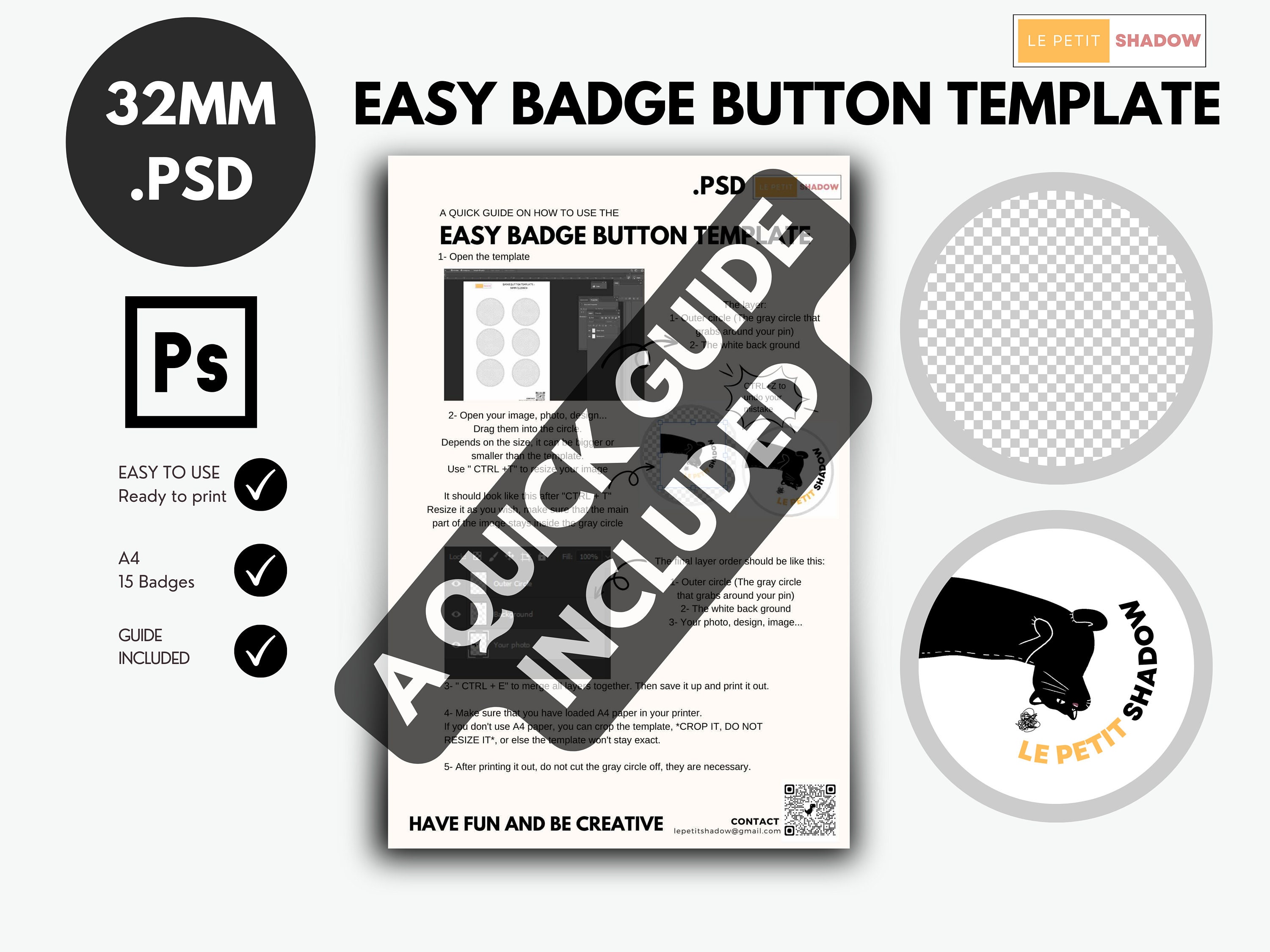PSD Button Template, Easy Badge Button Template, Pinback Button ...