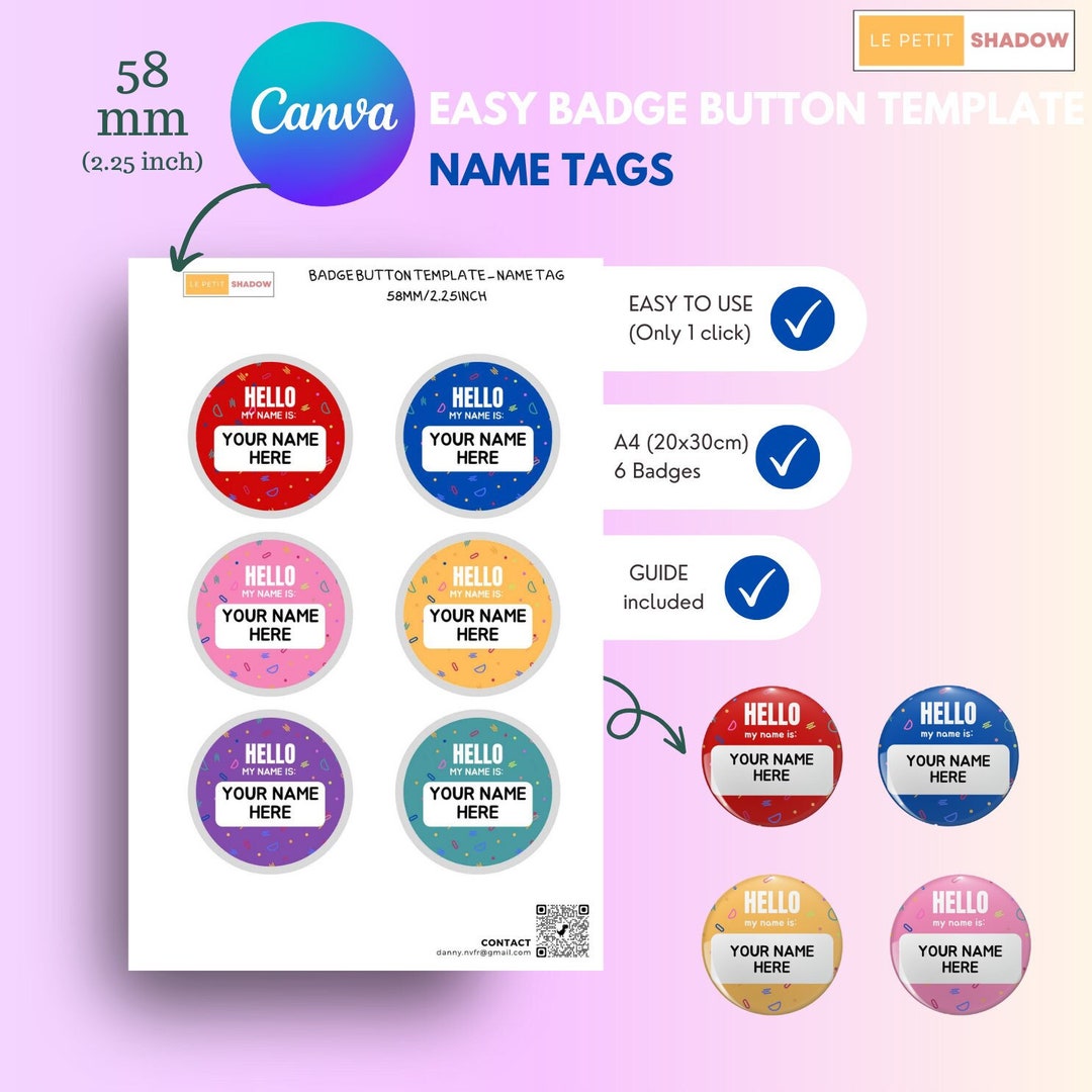 Easy Editable Name Tag Template Badge Button Pinback Button Template