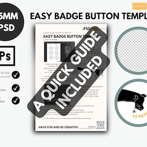 PSD Button Template, Easy Badge Button Template, Pinback Button Template for 25mm/1 Inch Buttons ...