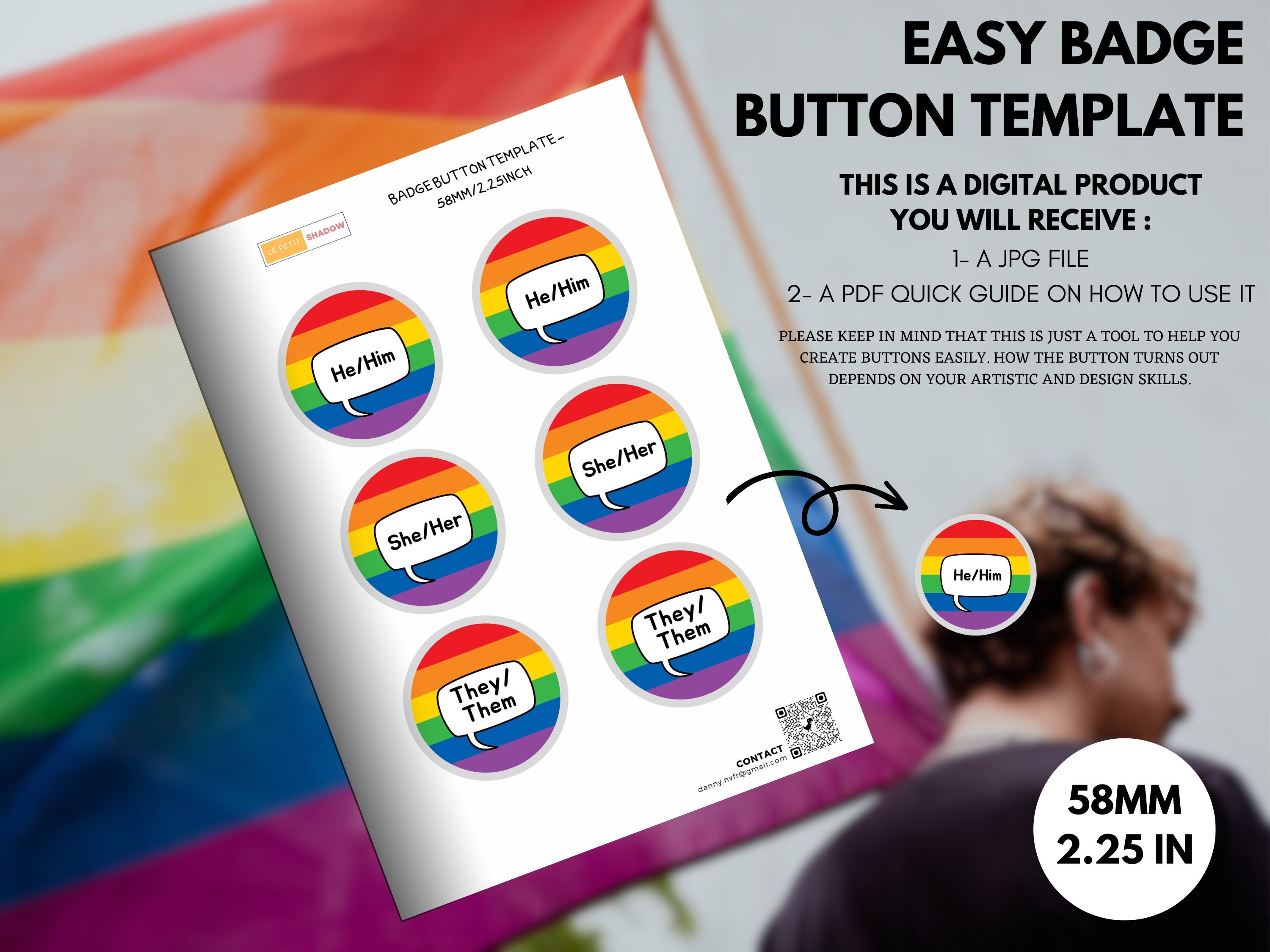 LGBTQ Pronouns Button Template Easy Badge Button Template - Etsy