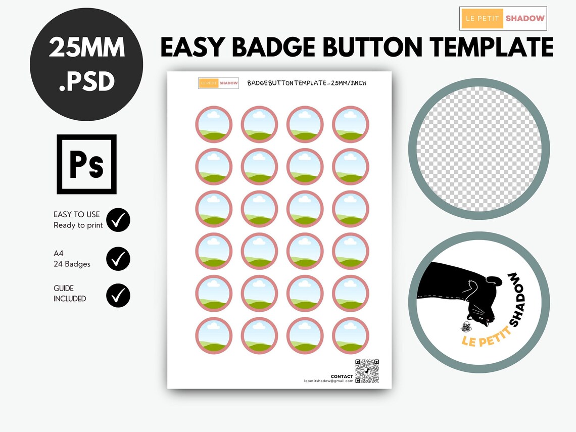 PSD Button Template, Easy Badge Button Template, Pinback Button ...