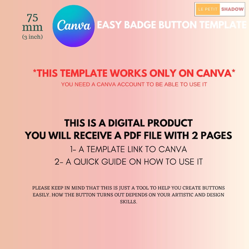 Easy Badge Button Template, Pinback Button Template, Canva Template for ...