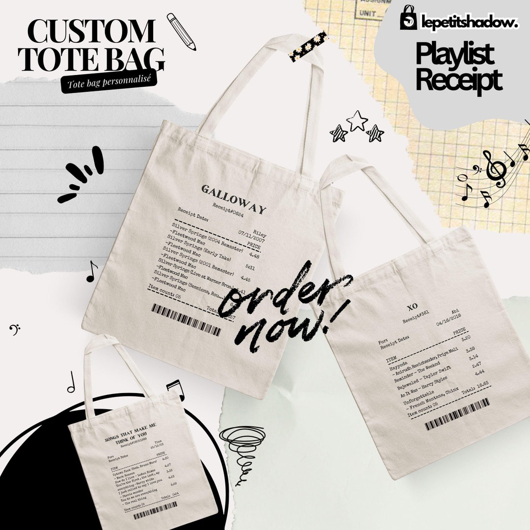 Personalized Playlist Receipt Tote Bag, Custom Song Receipt Vintage ...