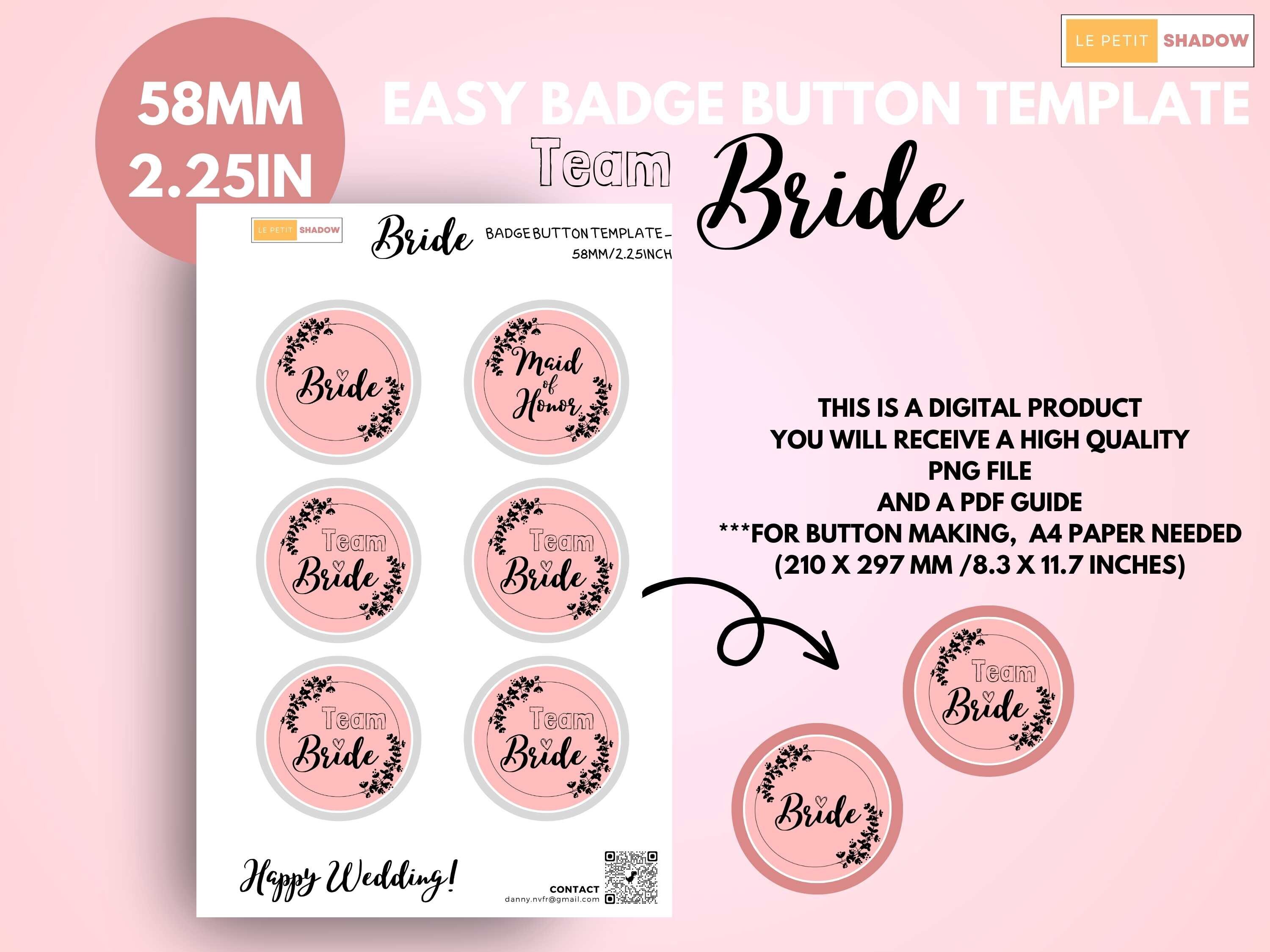 Easy Bridal Party Badge Button Template, Pinback Button Template for ...