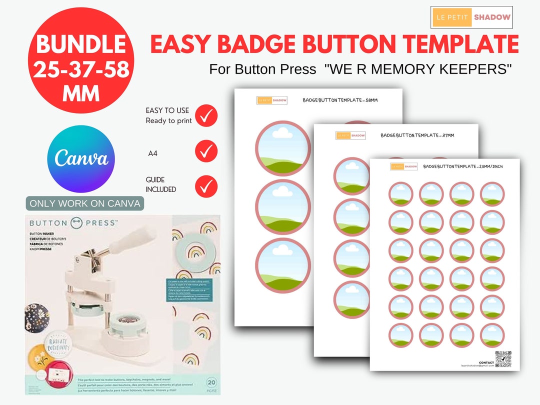 WE R MEMORY KEEPERS Button Press Small, Medium Large Button, Bundle ...