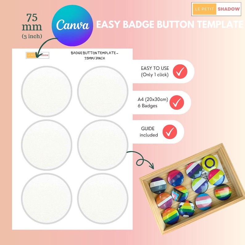 Easy Badge Button Template, Pinback Button Template, Canva Template for ...