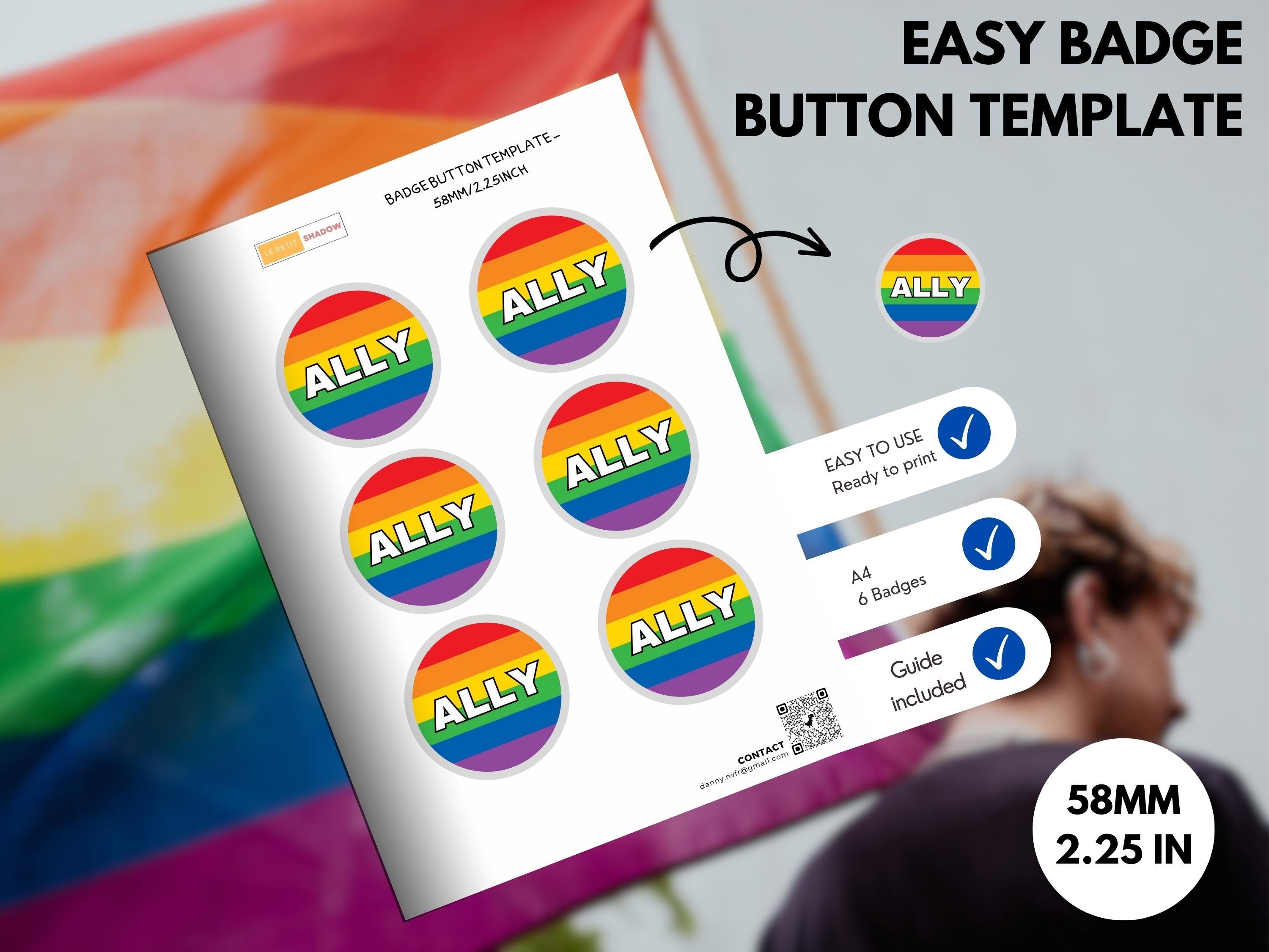 LGBTQ Ally Button Template Easy Badge Button Template Pride - Etsy