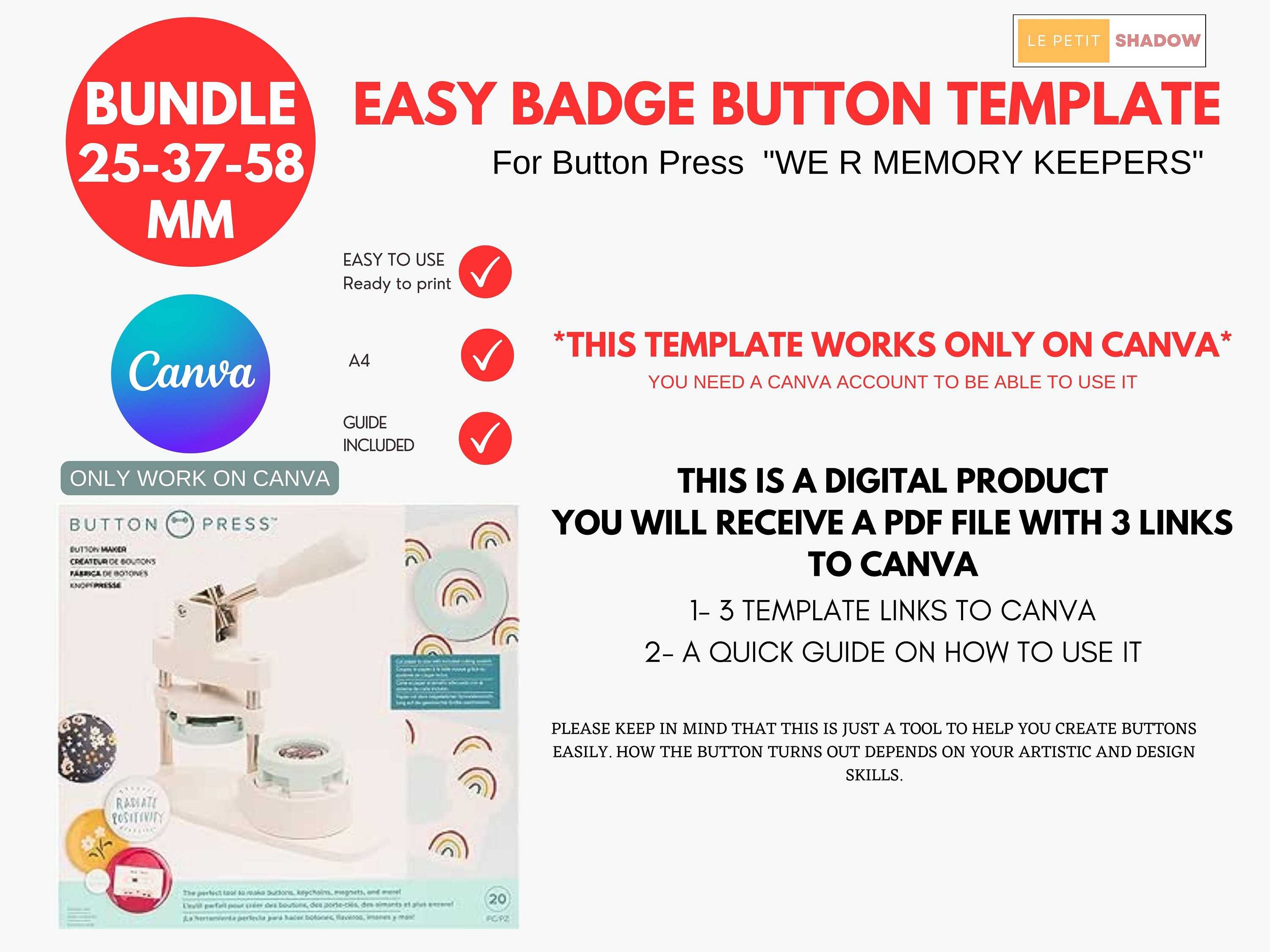 WE R MEMORY KEEPERS Button Press Small, Medium Large Button, Bundle ...