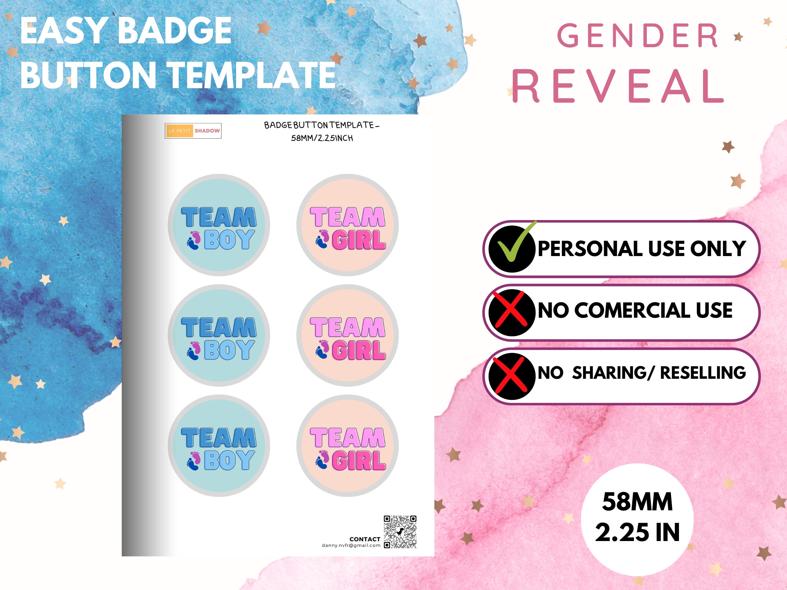 Gender Reveal Button Template, Easy Badge Button Template, Baby Gender ...