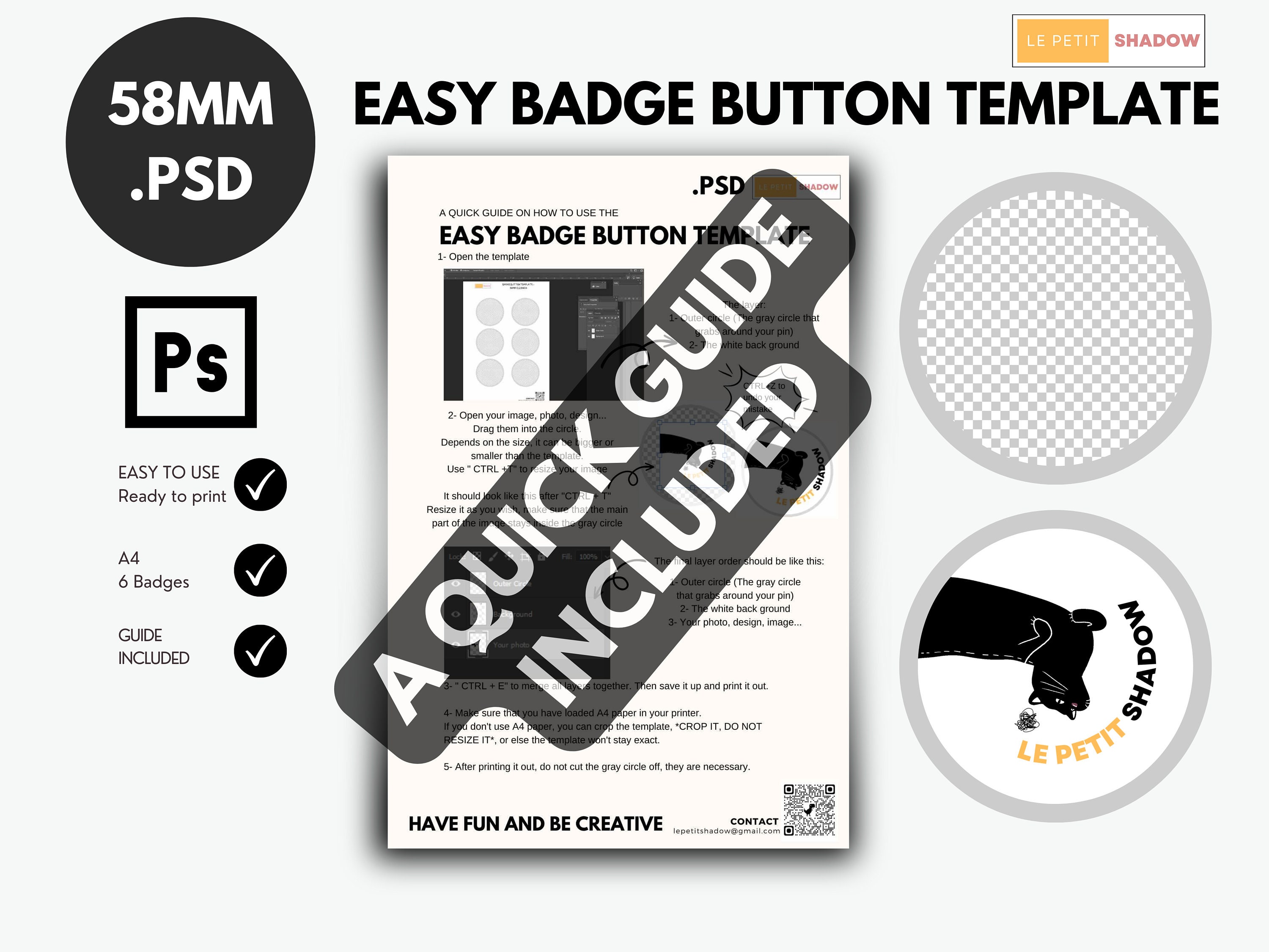 PSD Button Template, Easy Badge Button Template, Pinback Button ...
