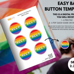 LGBTQ+ Ally Button Template, Easy Badge Button Template, Pride Flag ...