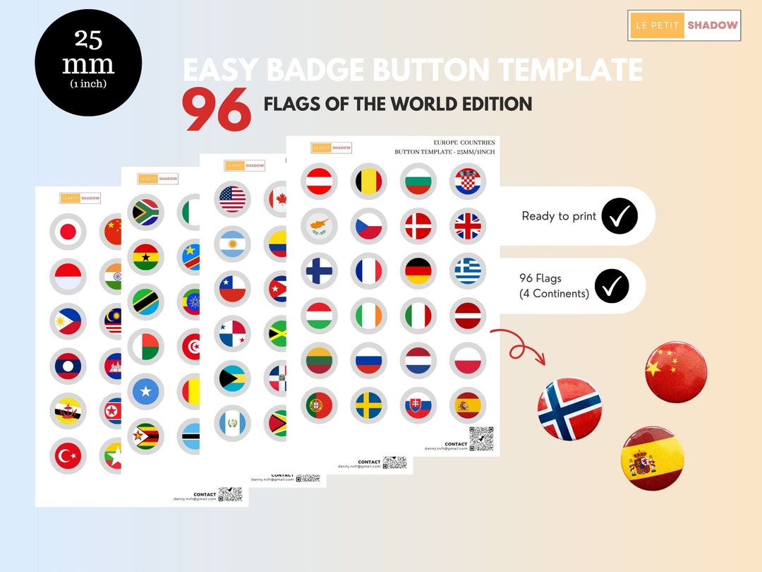 Easy Badge Button Template Flags of the World, World Countries Round ...
