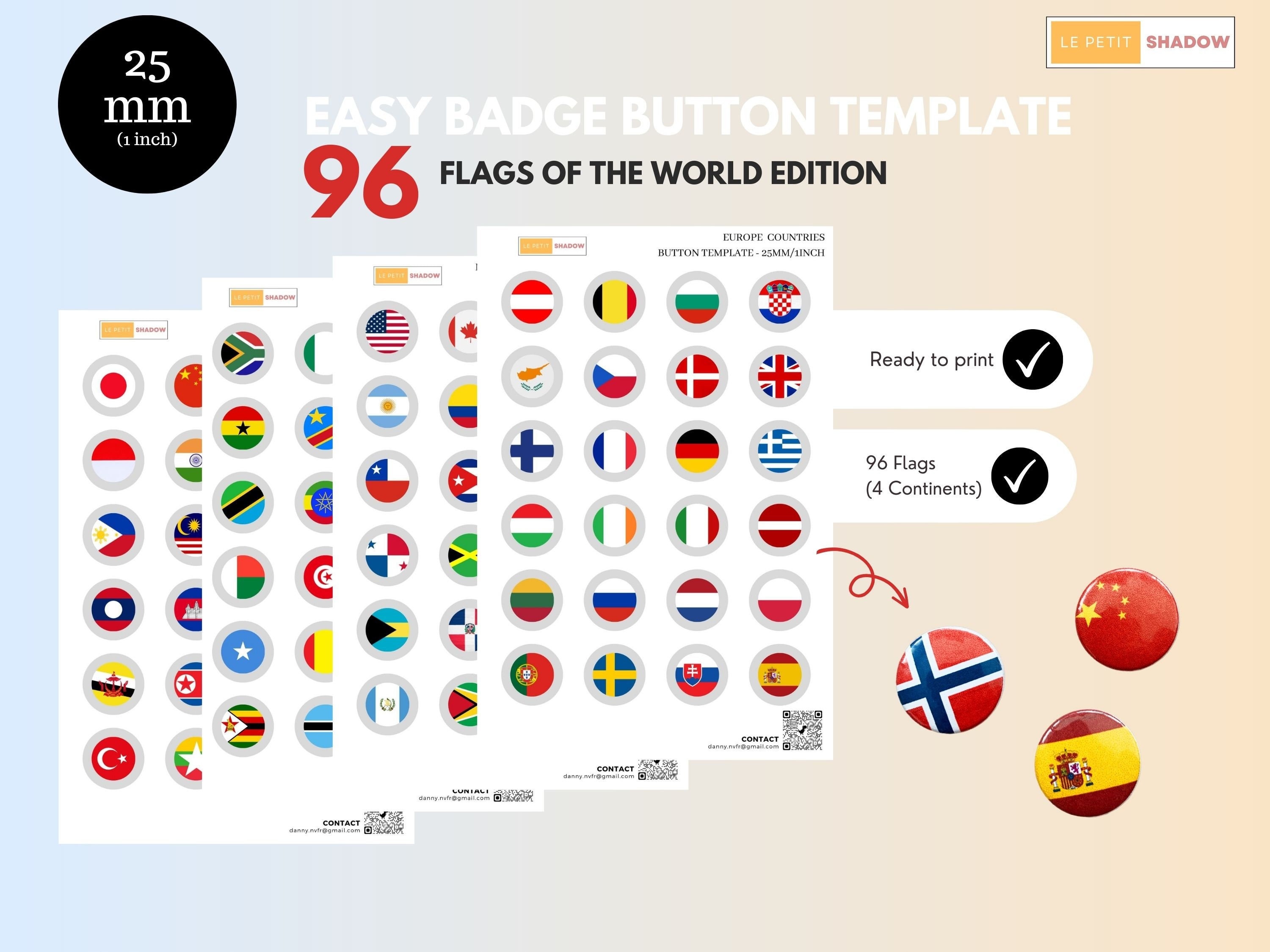 Easy Badge Button Template Flags of the World, World Countries Round ...