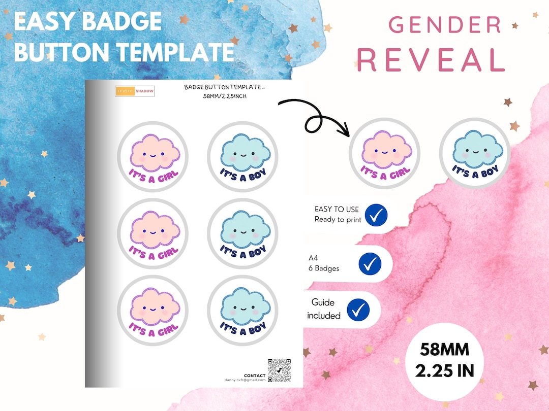 Gender Reveal Button Template, Easy Badge Button Template, Baby Gender ...
