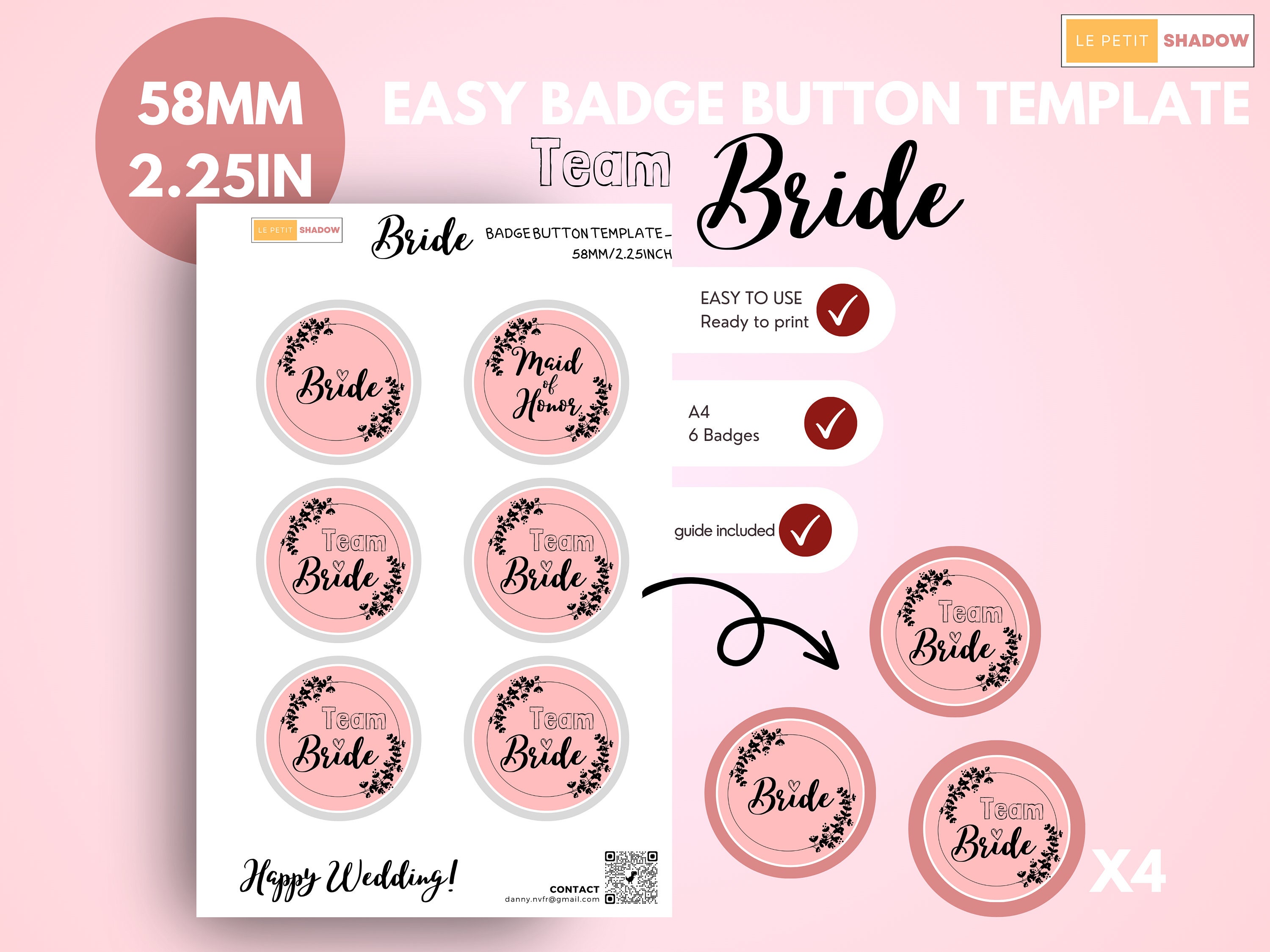 Easy Bridal Party Badge Button Template, Pinback Button Template for ...
