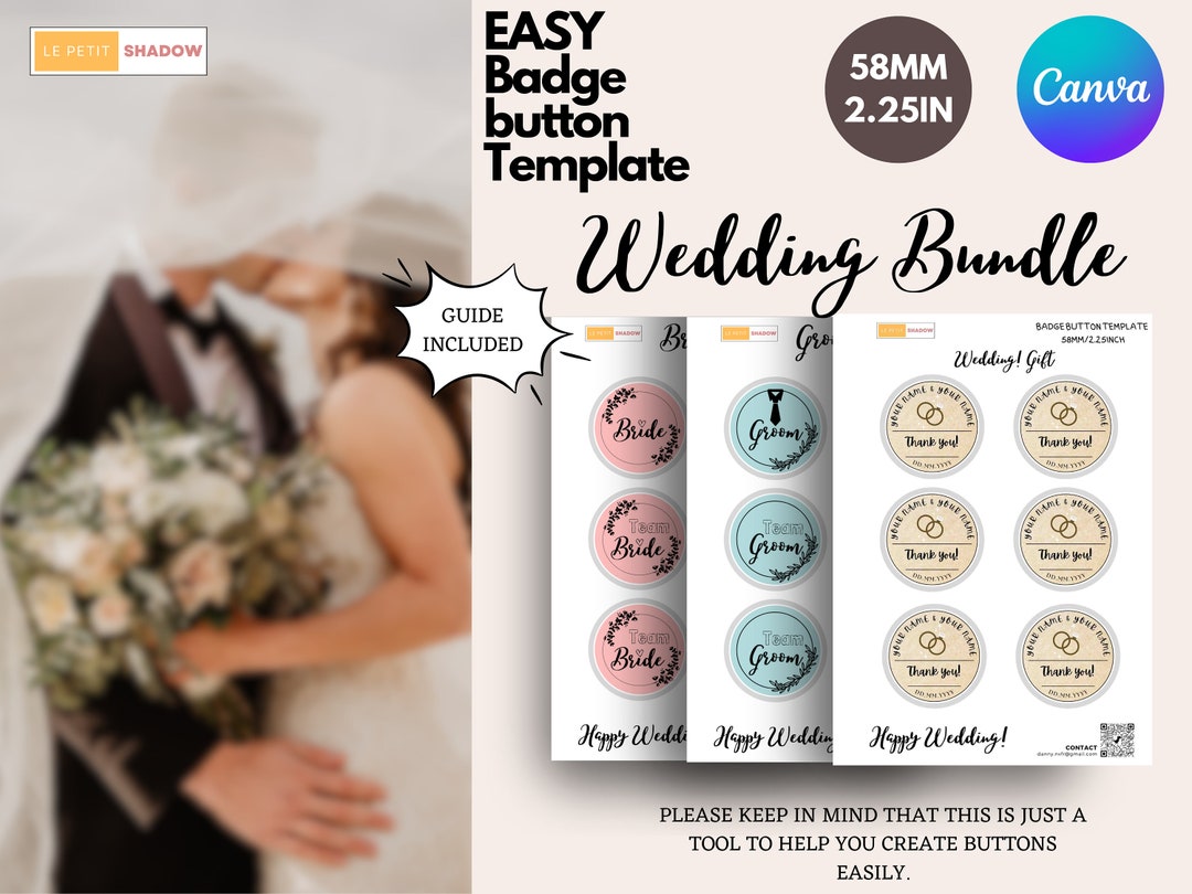 Bundle Badge Button Template for Weddings, Pinback Button Template ...