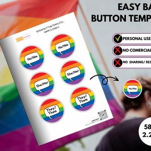 LGBTQ Pronouns Button Template, Easy Badge Button Template, Pride Flag ...