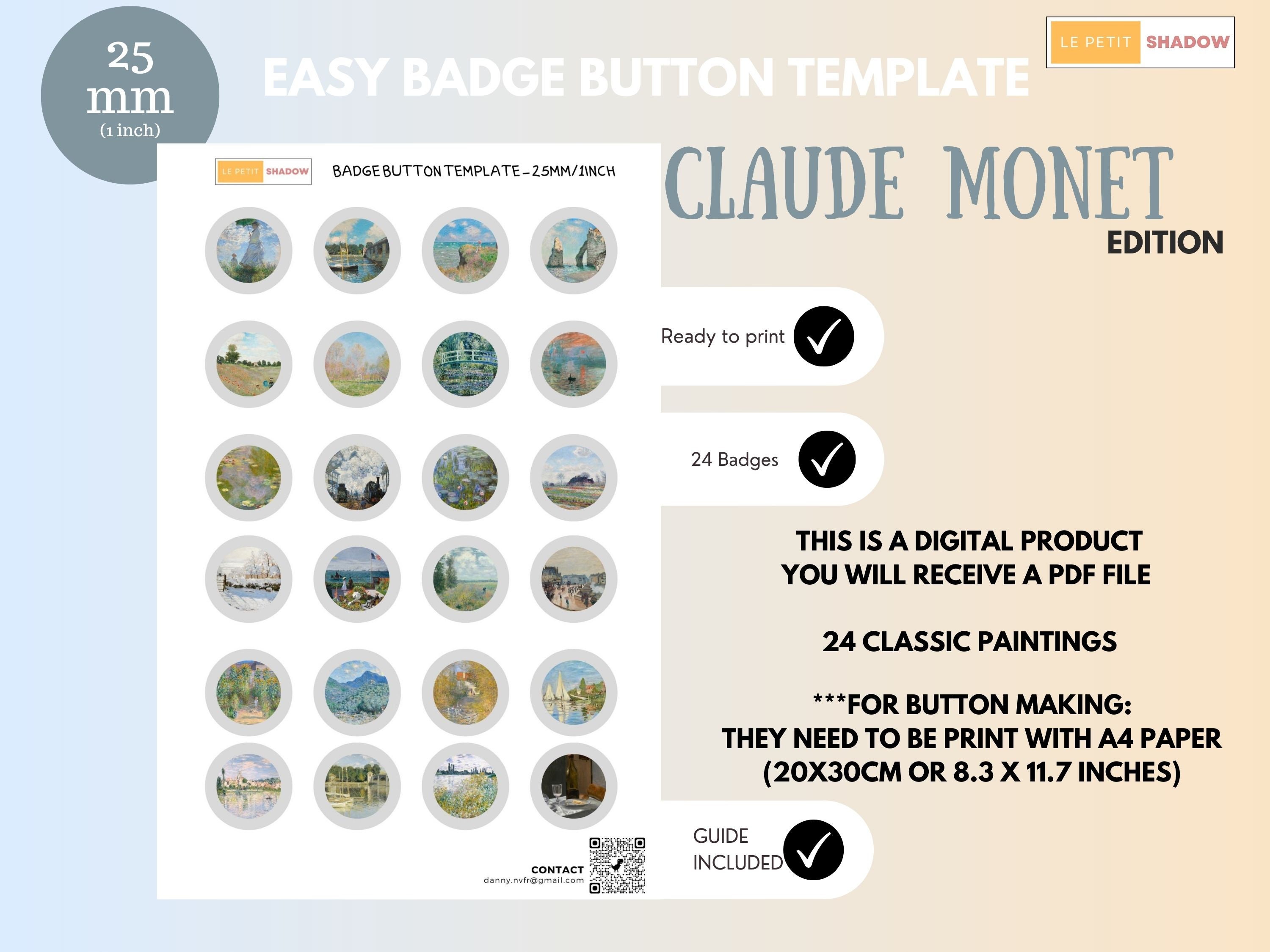 Easy Badge Button Template Claude Monet Edition Pinback - Etsy