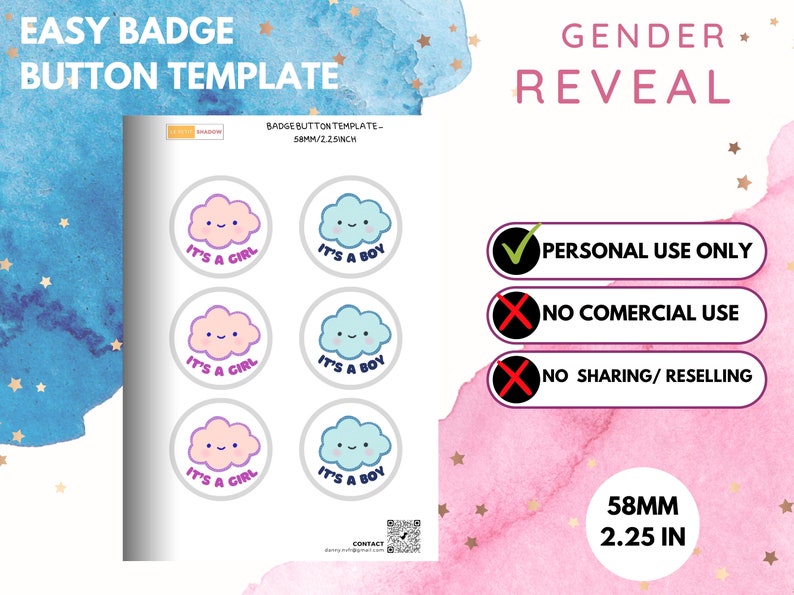 Gender Reveal Button Template, Easy Badge Button Template, Baby Gender ...
