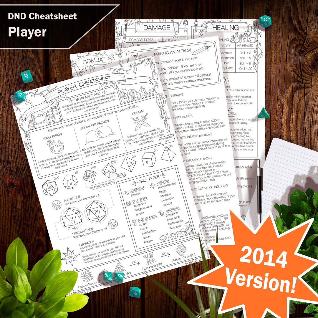 New Player (dnd 5e 2014 Version) Cheatsheet/guide - Downloadable PDF - Etsy