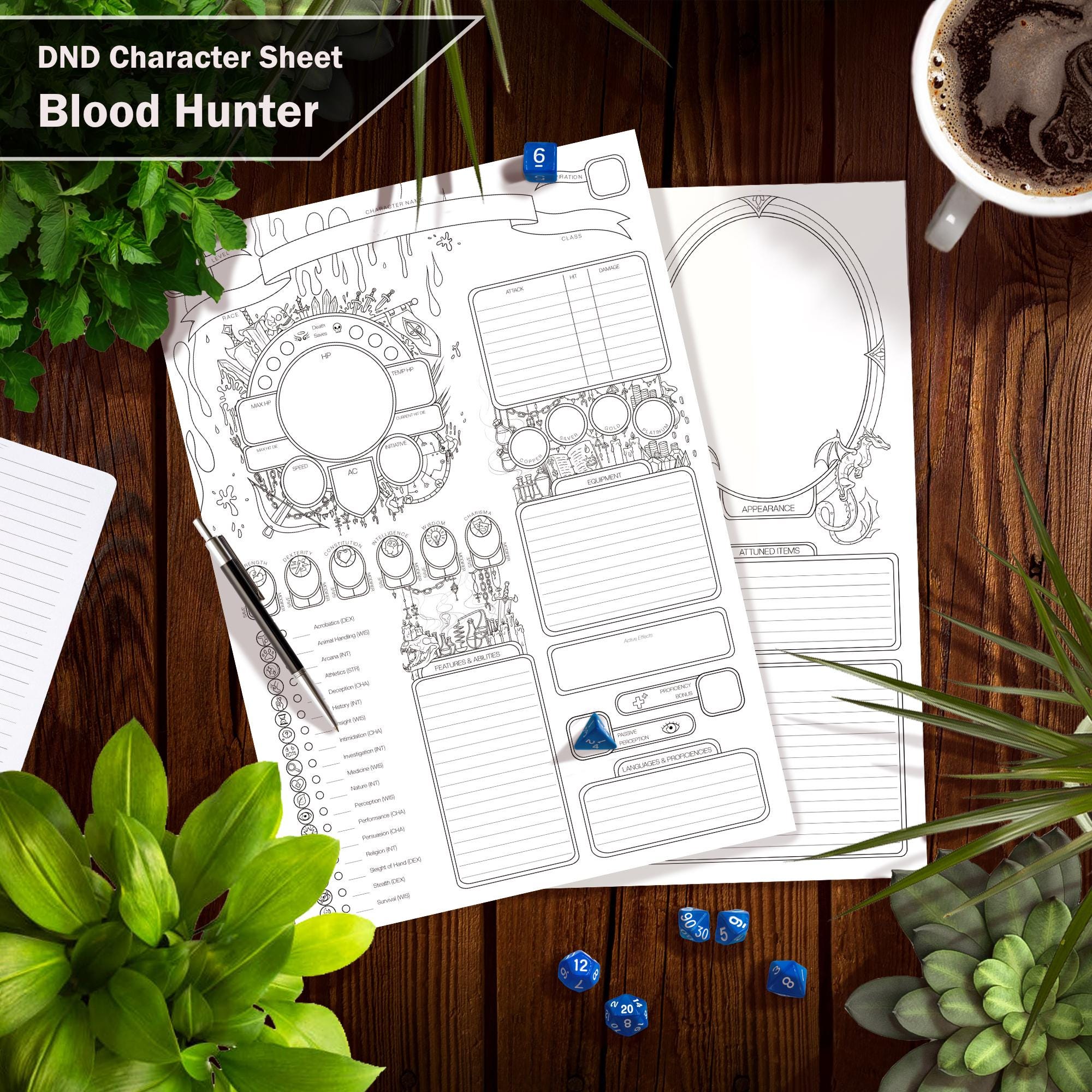 Dnd 5e Blood Hunter Character Sheet – Interactive PDF and Printable ...