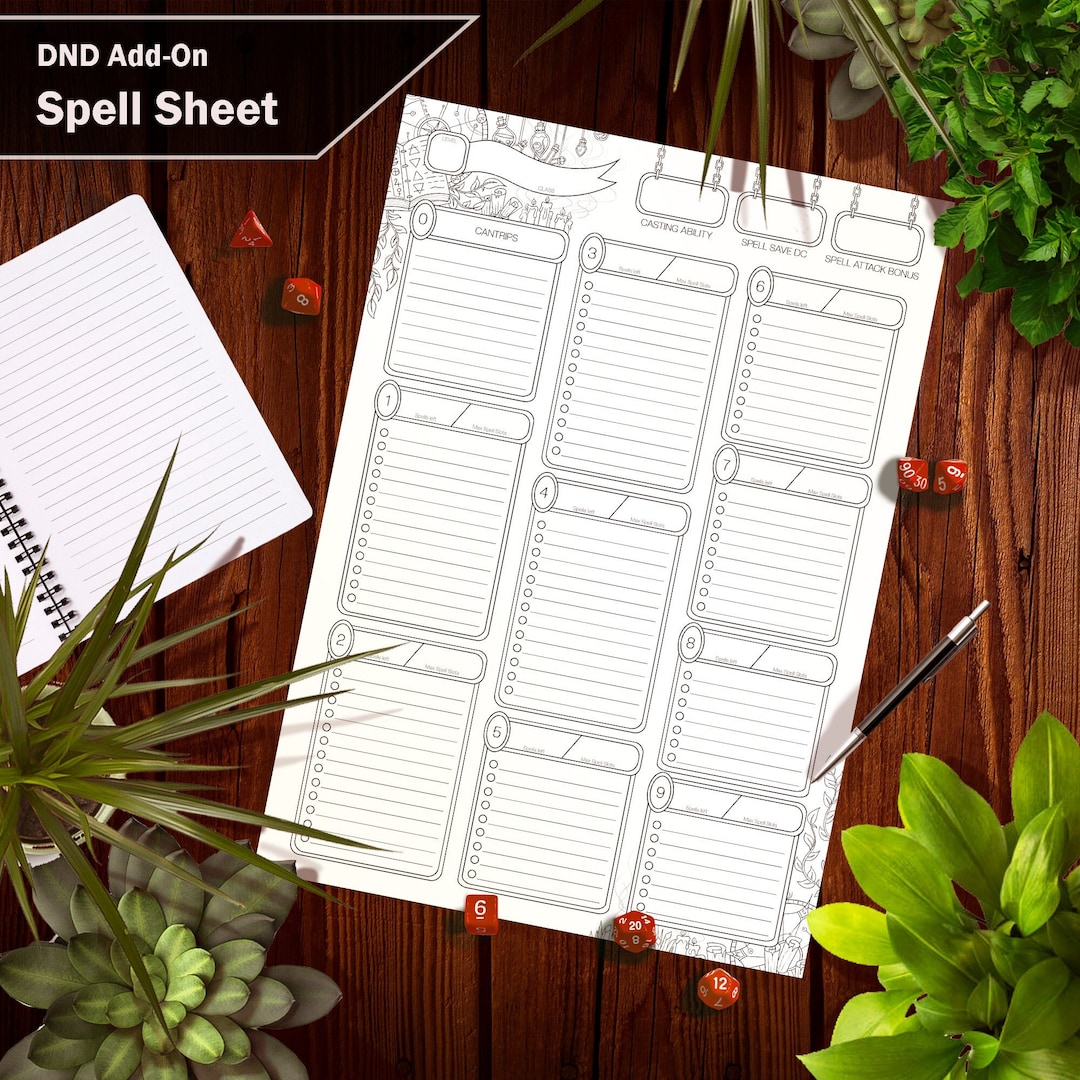 Dnd 5e Spell Sheet Interactive PDF and Printable Versions - Etsy