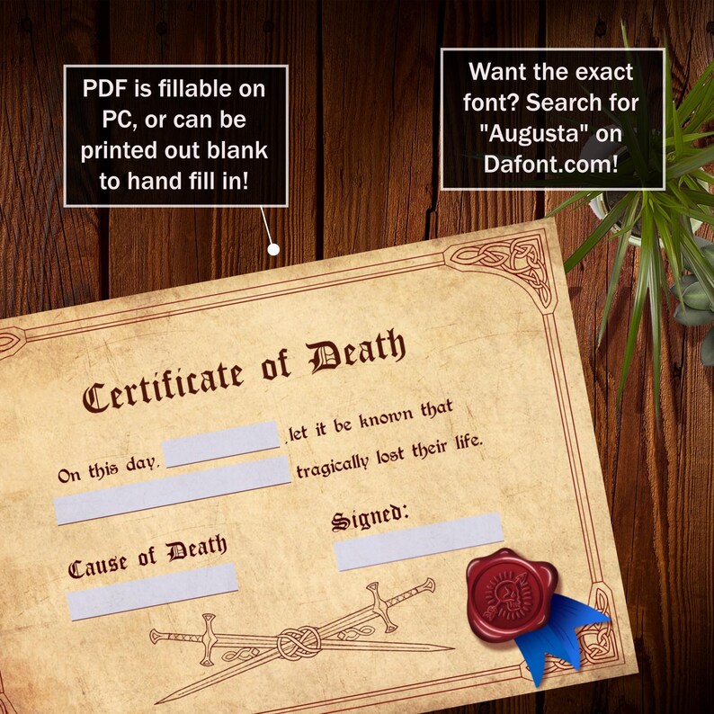 Dnd Death Certificate – Fillable PDF, Ready for Printing - Etsy