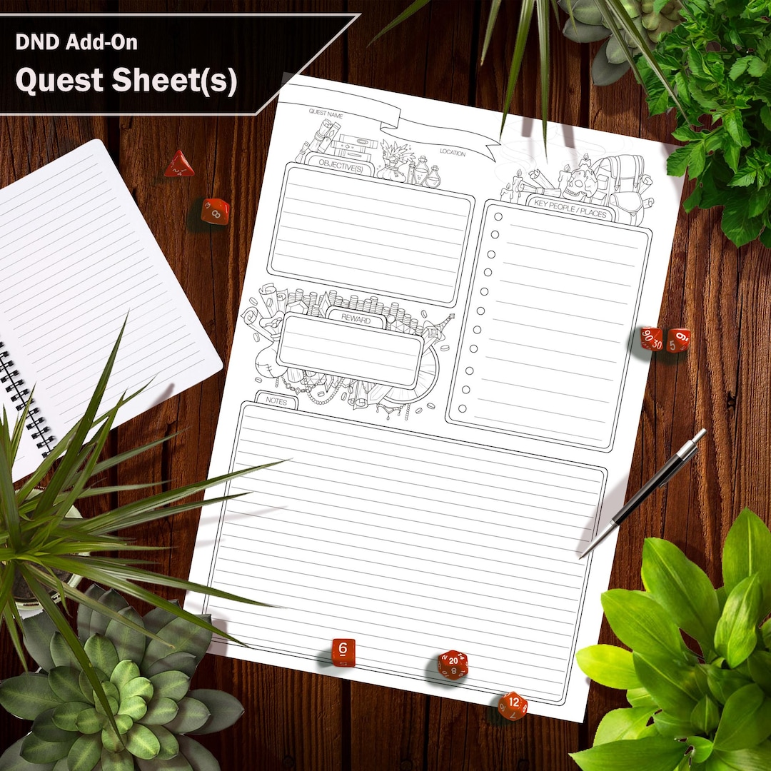 Dnd 5e Quest Sheet – Interactive PDF and Printable Versions - Etsy