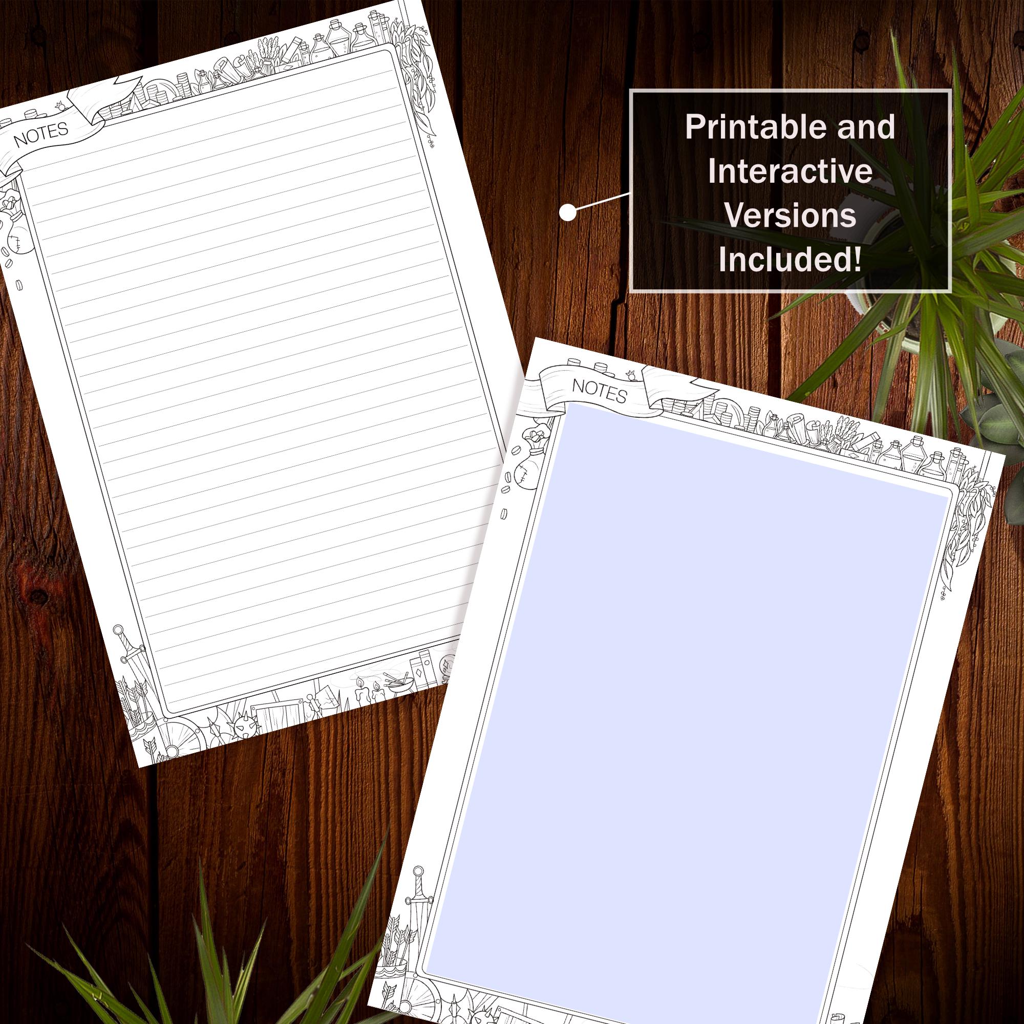 Dnd Notes Pages Expansion – Interactive PDF and Printable Versions - Etsy