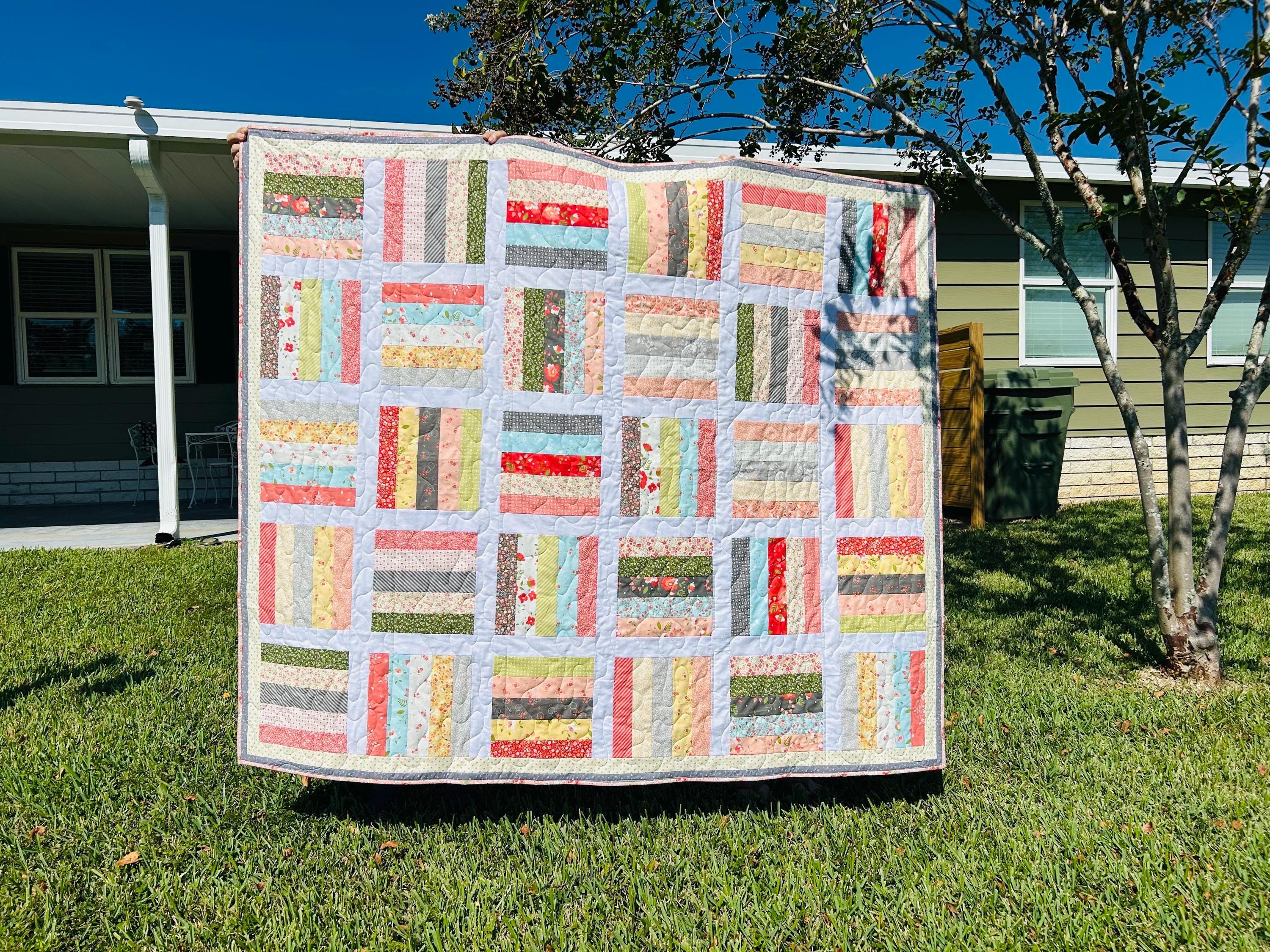 Handmade Patchwork Strip Quilt: Colorful Modern Cottage Throw (70x59 In ...