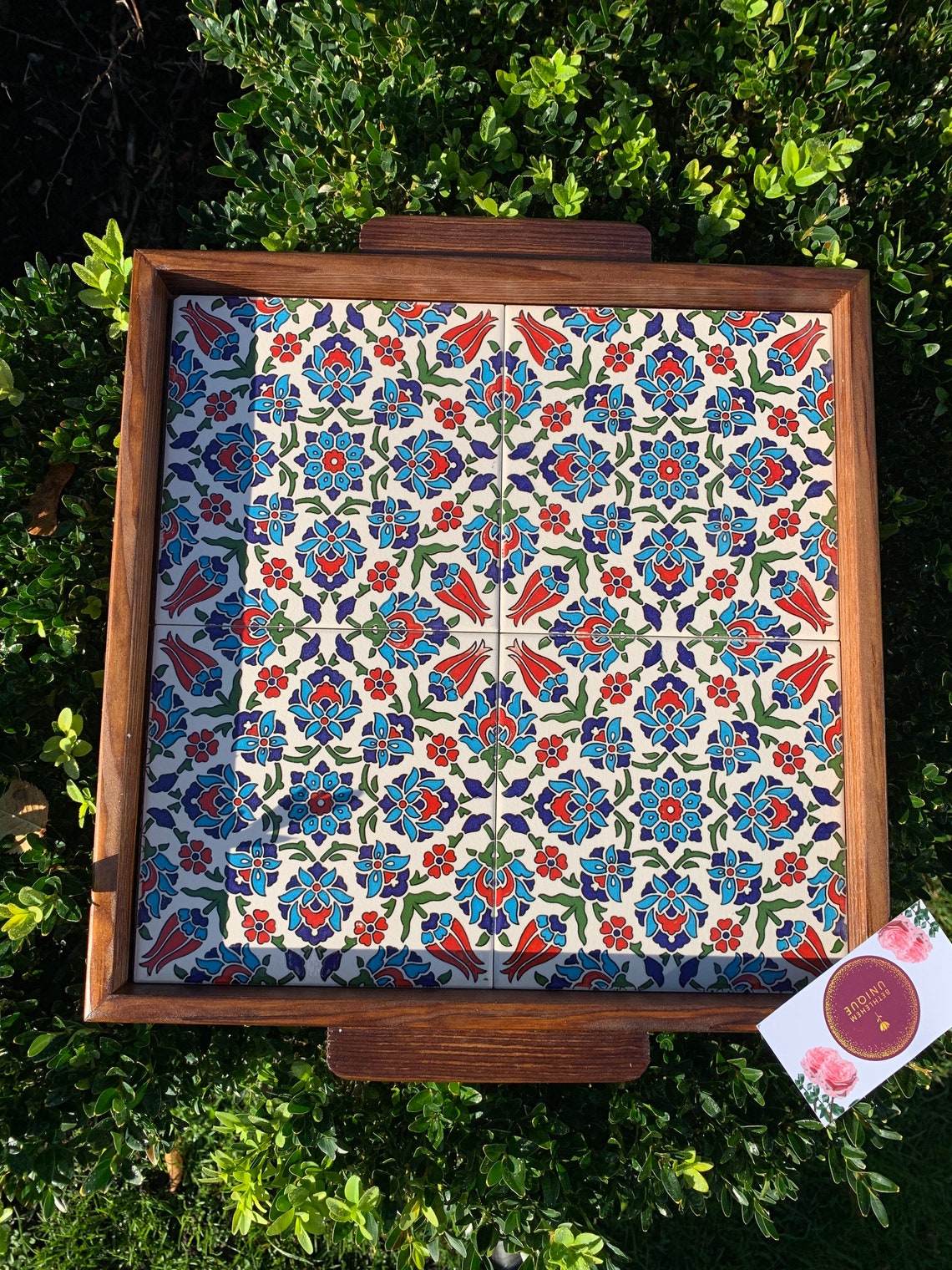 Decorative Tray Turkish Serving Wood Tray Blue Red Artisan | Etsy UK