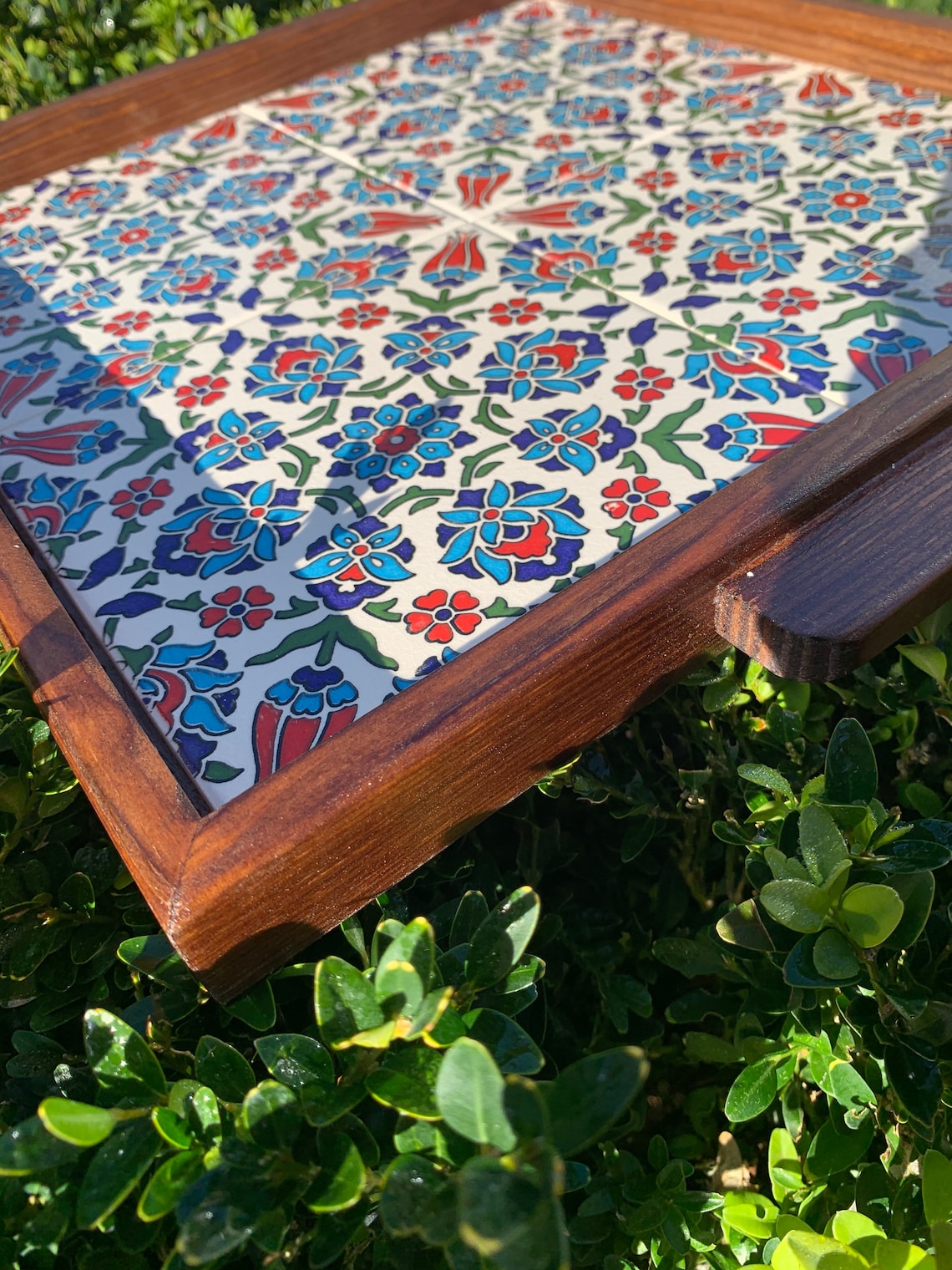 Decorative Tray Turkish Serving Wood Tray Blue Red Artisan | Etsy UK