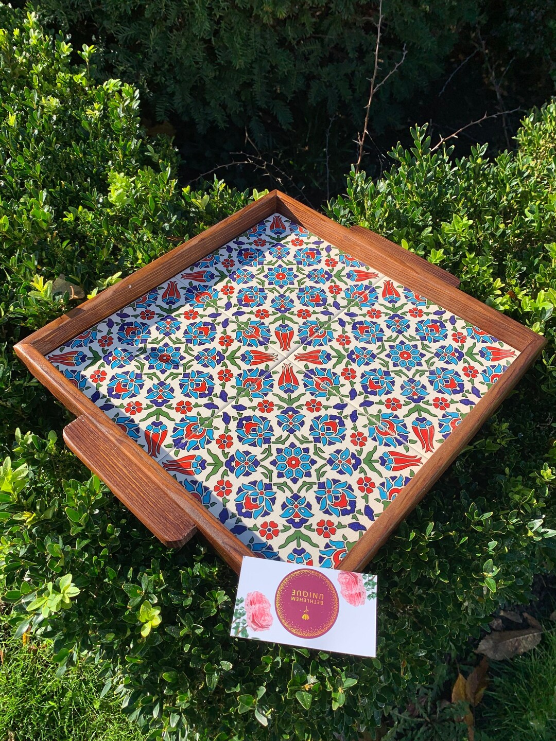 Decorative Tray Turkish Serving Wood Tray Blue Red Artisan - Etsy UK
