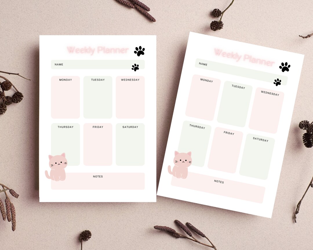 Pink and Mint Green Cute Weekly Planner Printable Pastel Planner ...
