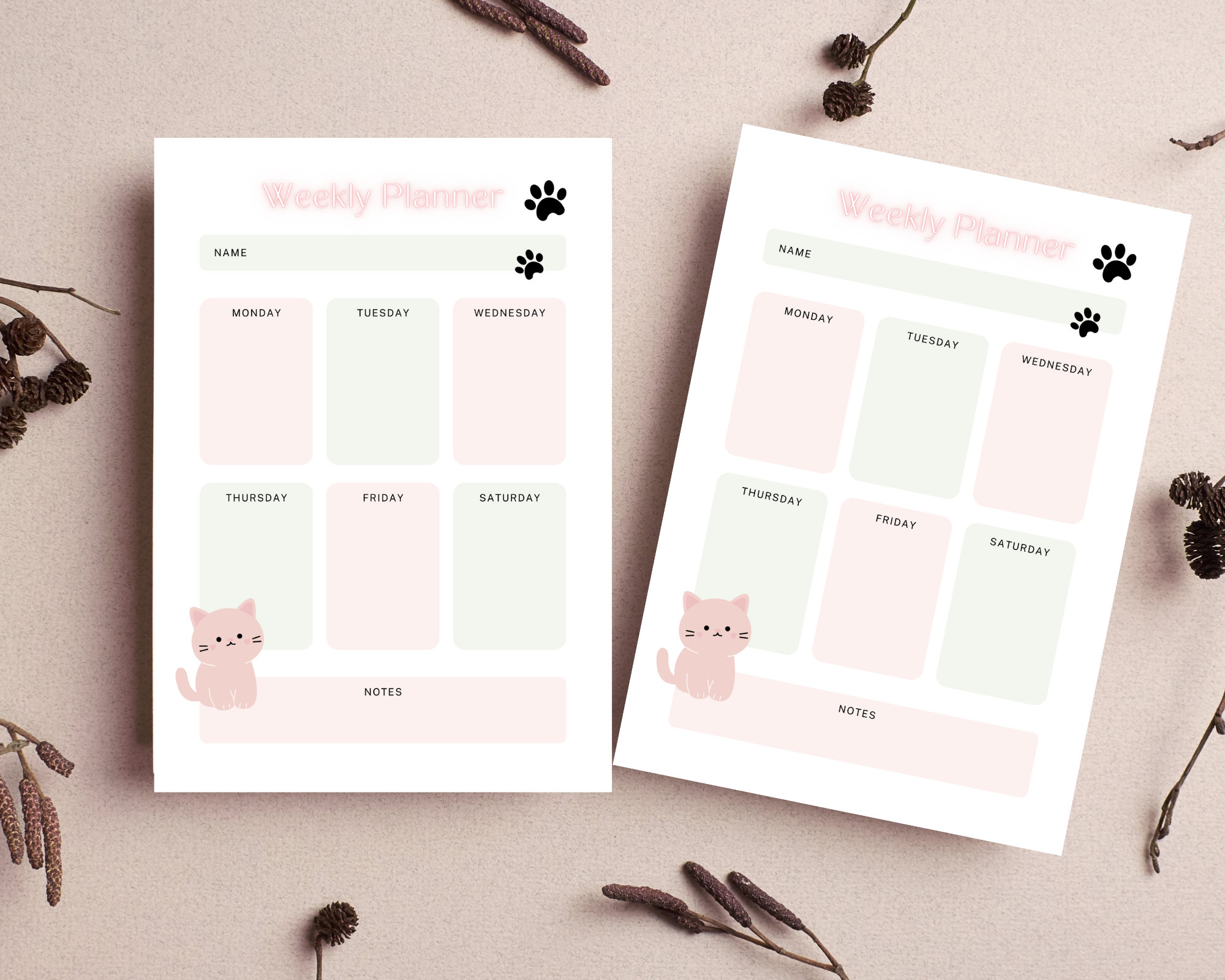 Pink and Mint Green Cute Weekly Planner Printable Pastel Planner ...
