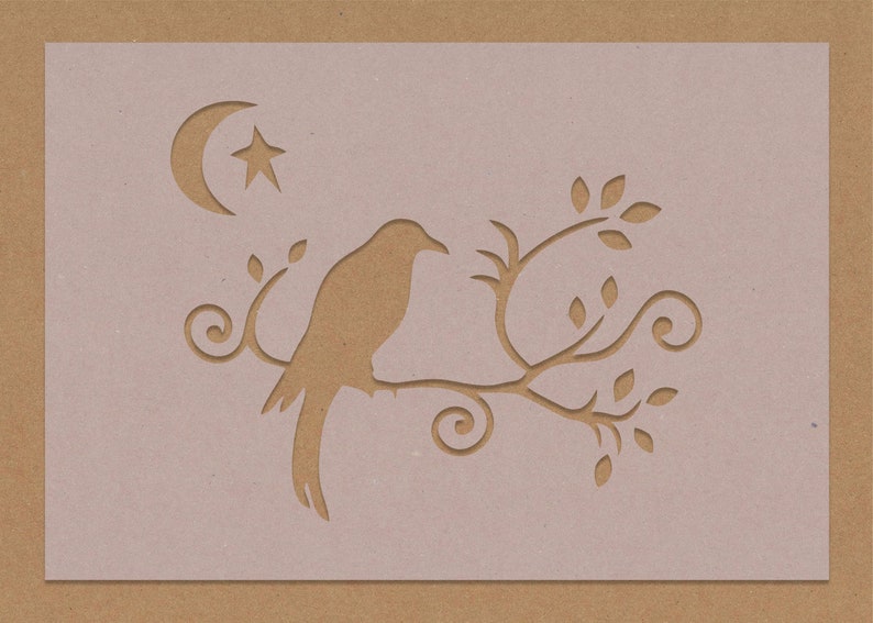 Bird on Branch Tree Stencil Stars Moon Crafting Wall Art A6 A5 | Etsy