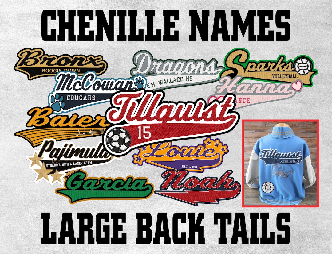 Chenille Name Large Tails Custom Letterman Jacket Patch - Made in USA ...