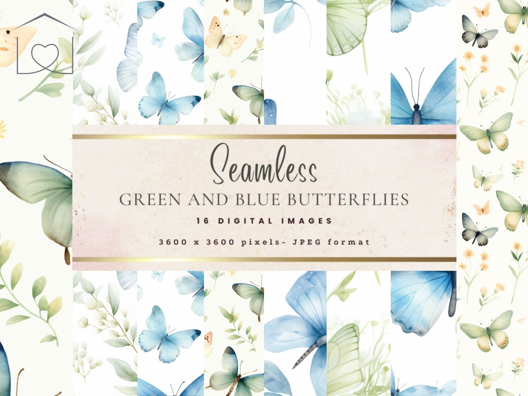 Green and Blue Butterfly Digital Paper- Seamless Printable Instant ...
