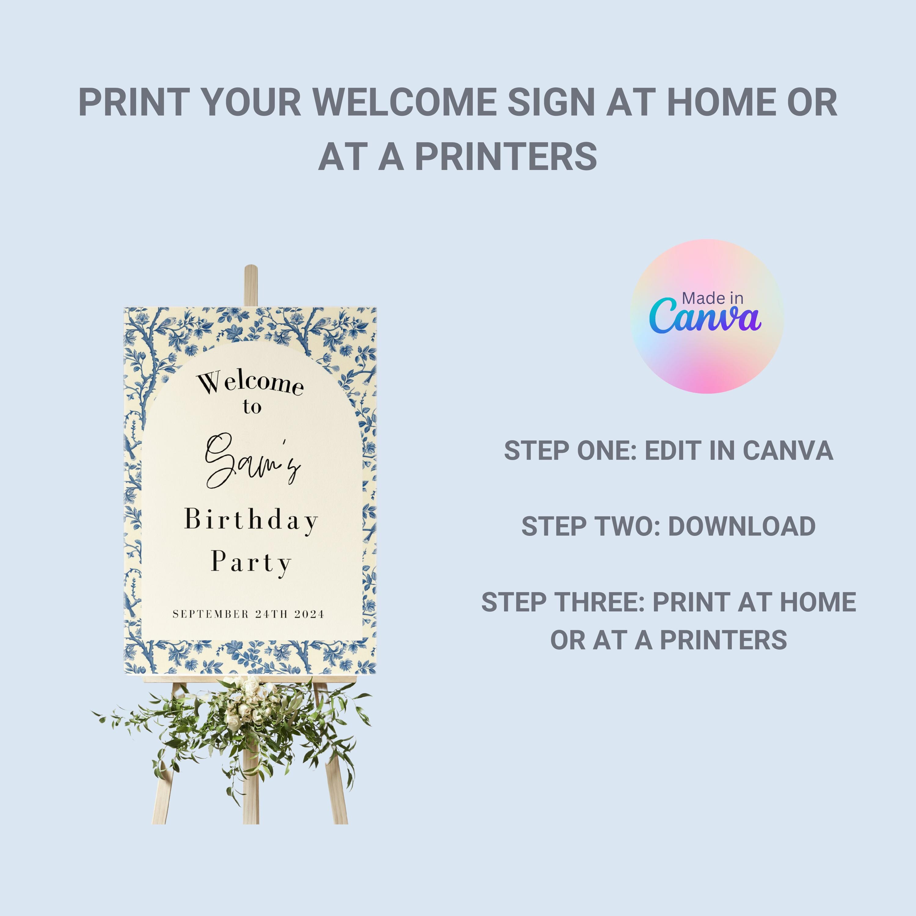Editable Blue Floral Arch Birthday Party Sign Instant Download ...